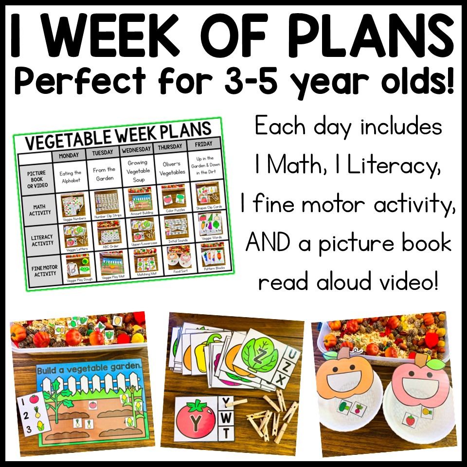Vegetables Preschool Theme with 15 Fun Math & Literacy Activities - The ...